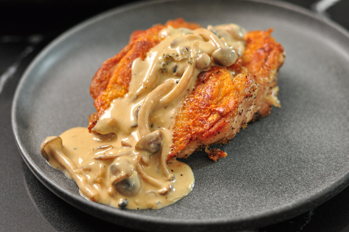 Crispy Chicken with Mushroom Dijon Cream Sauce - Kelly's Clean Kitchen